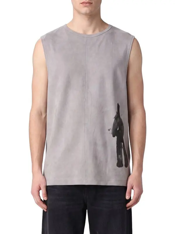 ZIGGY CHEN Graphic Print 100% Cotton Tank Top With Crew Neck - Grey