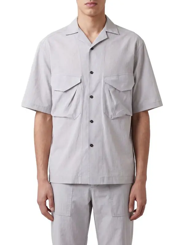 ZIGGY CHEN Cuban Collar Cotton Bowling Shirt - Blue