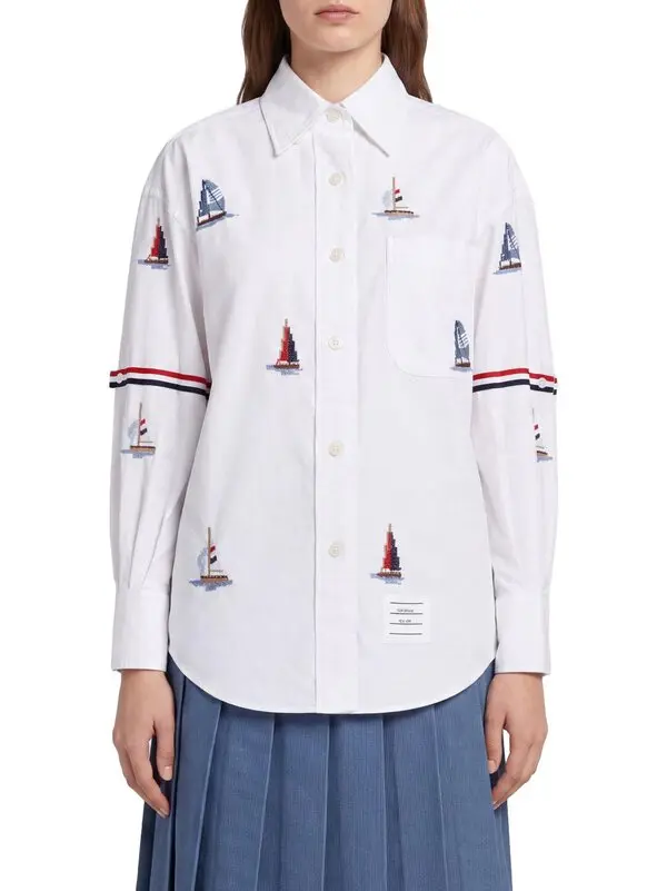Thom Browne Embroidered Sailboat Shirt - White