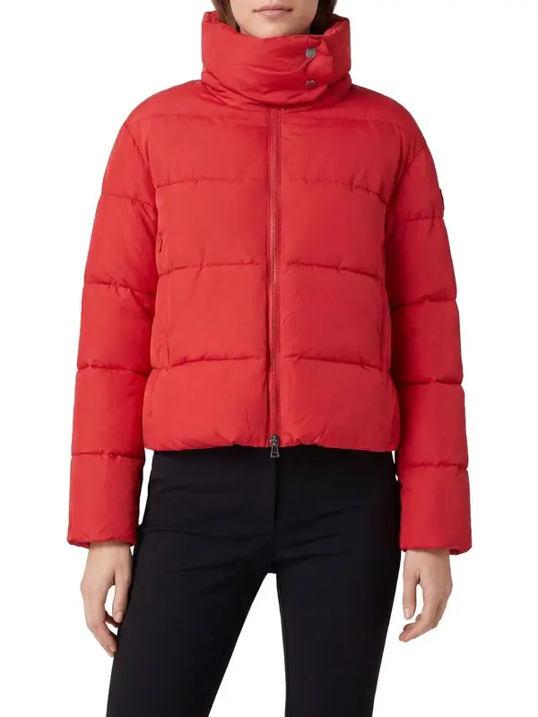Pinko Giza Quilted Nylon Short Puffer Jacket With High Neck And Love Birds Logo - Red