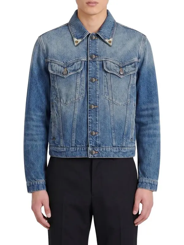 Versace Cotton Denim Shirt Jacket With Patch Pockets - Blue