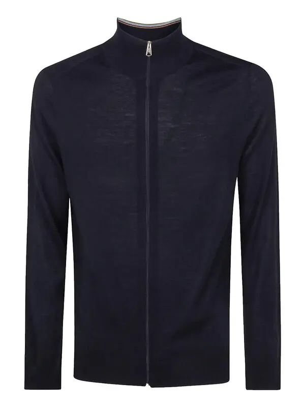 Paul Smith Slim Fit Merino Wool Zip-up Turtleneck Cardigan - Black