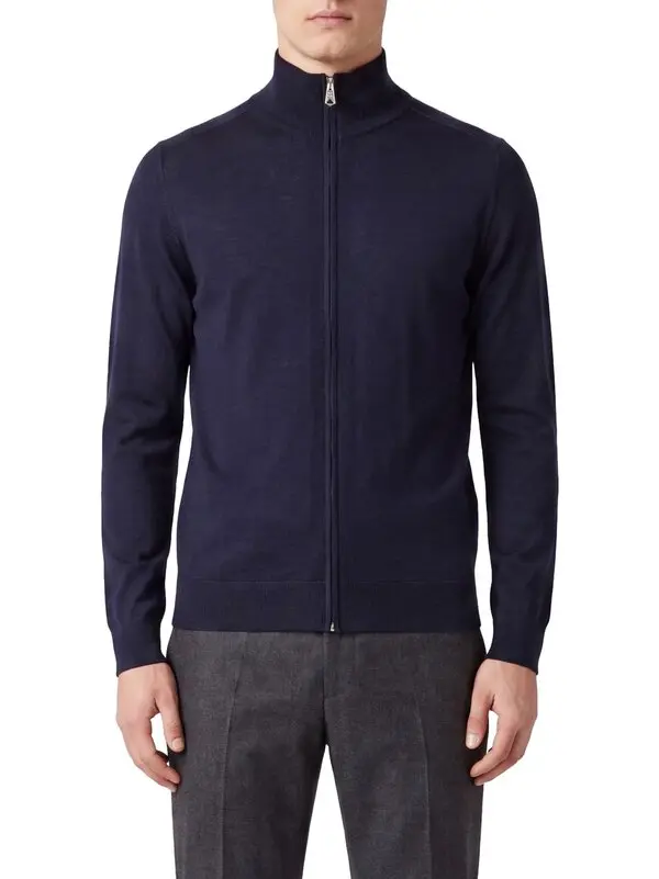 Paul Smith Slim Fit Merino Wool Zip-up Turtleneck Cardigan - Navy
