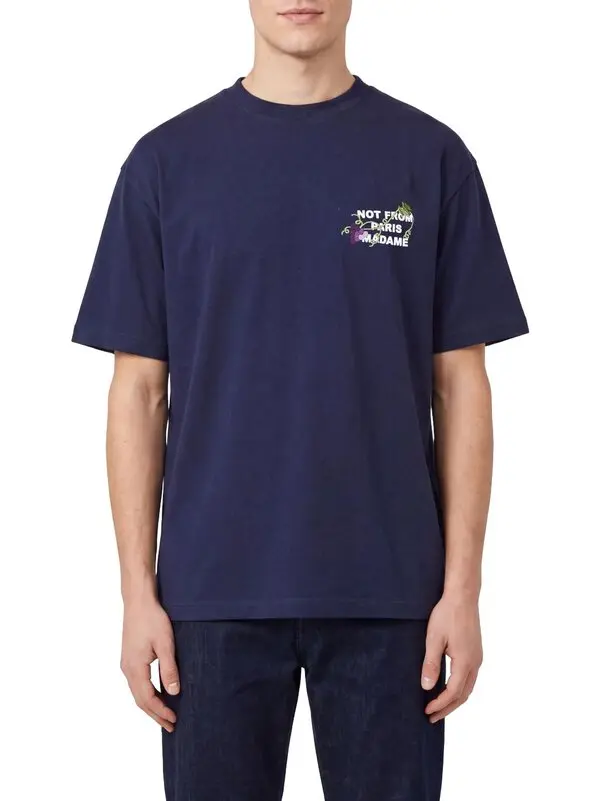 Drole De Monsieur Slogan Print Cotton T-shirt With Dropped Shoulders - Blue