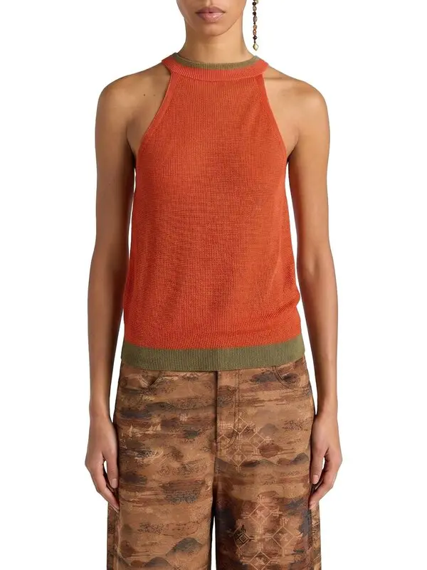 Momoni Cary Halter Neck Knit Top - Orange