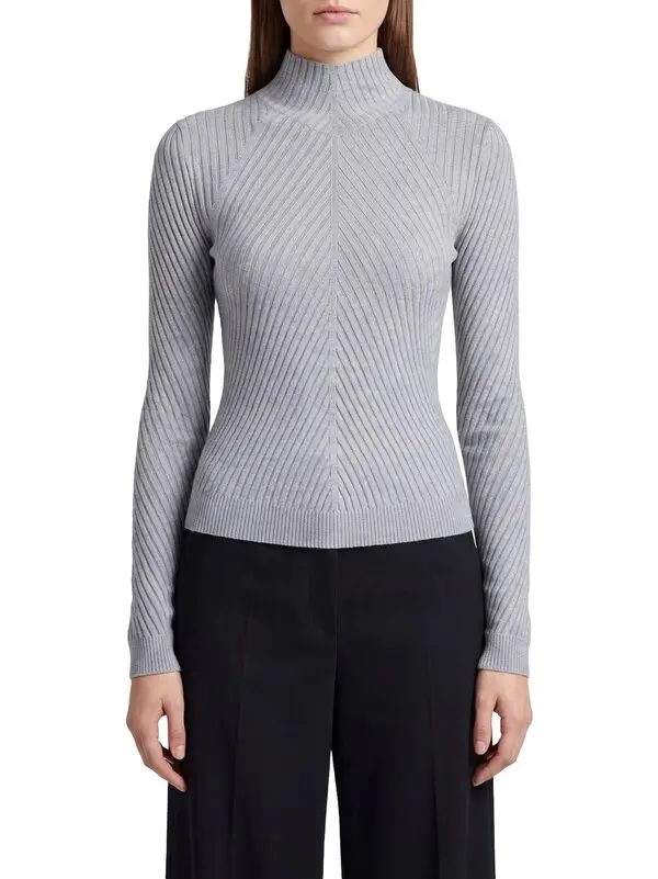 Victoria Beckham Ribbed High Neck Jumper - Grey
