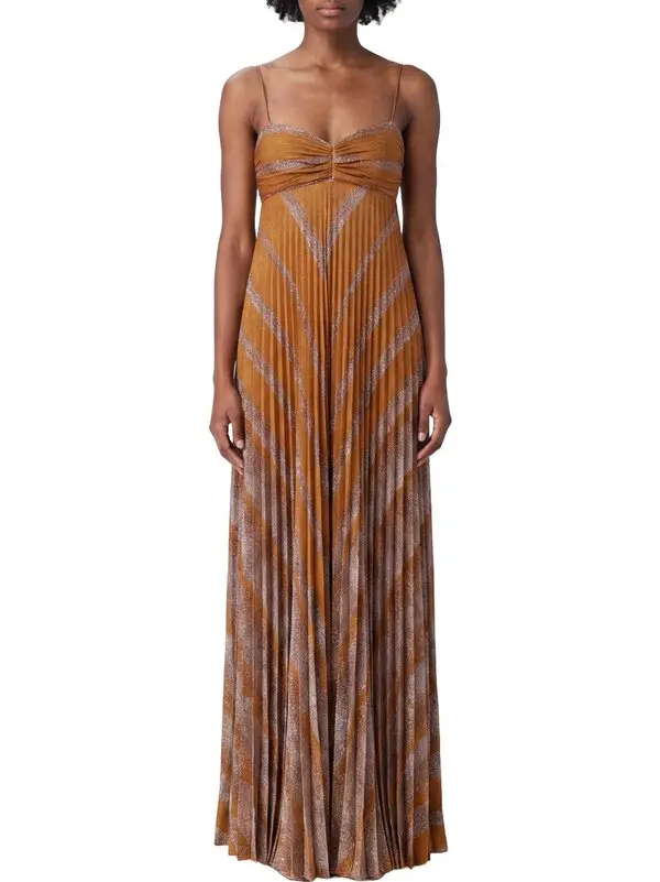 FORTE_FORTE Soleil Long Pleated Lurex Evening Gown With Square Neckline - Yellow