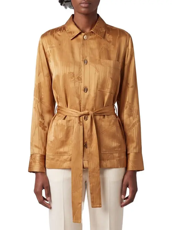 FORTE_FORTE Floral Viscose Shirt With Tie-waist Belt - Yellow