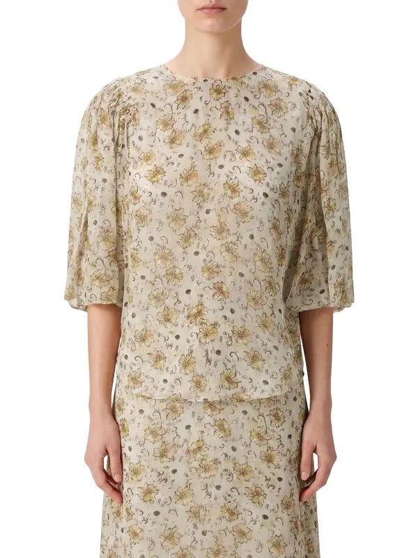 Isabel Marant Étoile Floral Print Viscose Blouse With Short Sleeves And Ruched Shoulders - Yellow