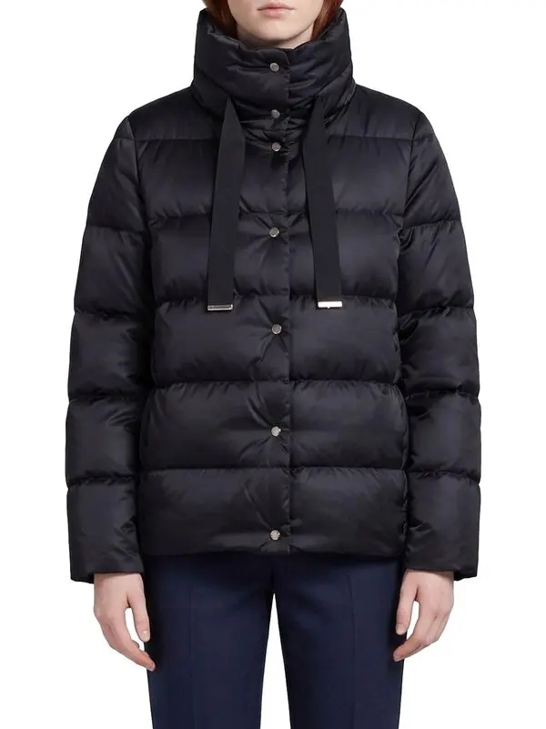Herno Short Quilted Polyester Down Jacket With High Collar And Buttons - Black
