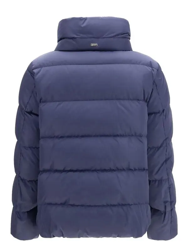 Herno Short Quilted Polyester Down Jacket With High Collar And Buttons - Blue