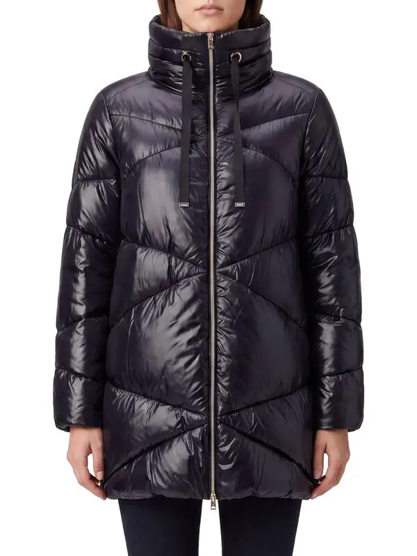 Herno Knee-length Quilted Nylon Down Jacket With High Collar - Black