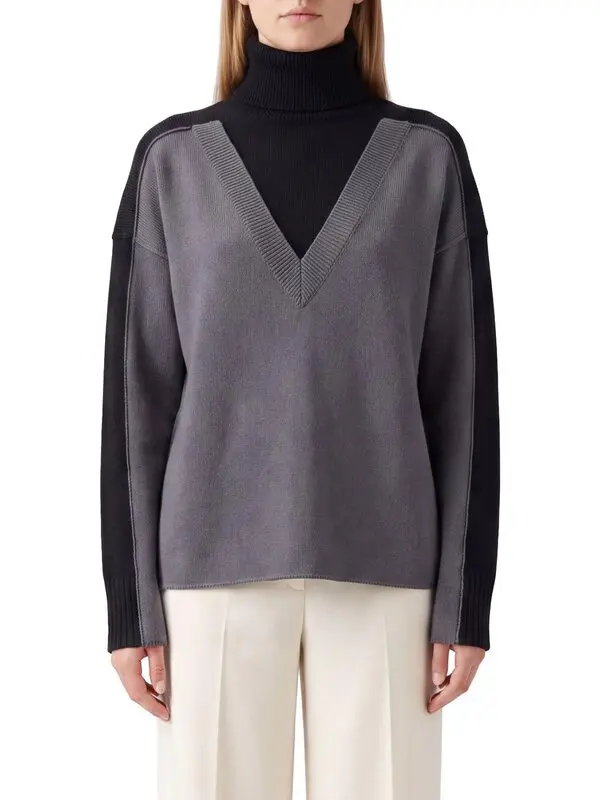 MAISON MARGIELA Relaxed Fit Bi-wool Turtleneck Sweater - Black
