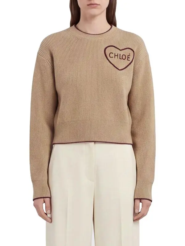 Chloé Ribbed Knit Jumper With Heart Appliqu - Brown