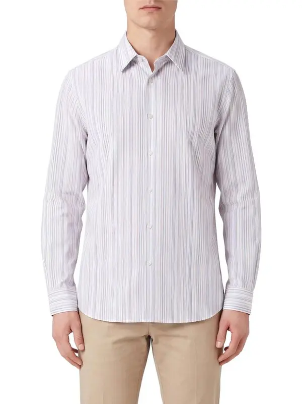 Paul Smith Striped Slim Fit Cotton Shirt With French Collar And Long Sleeves - White