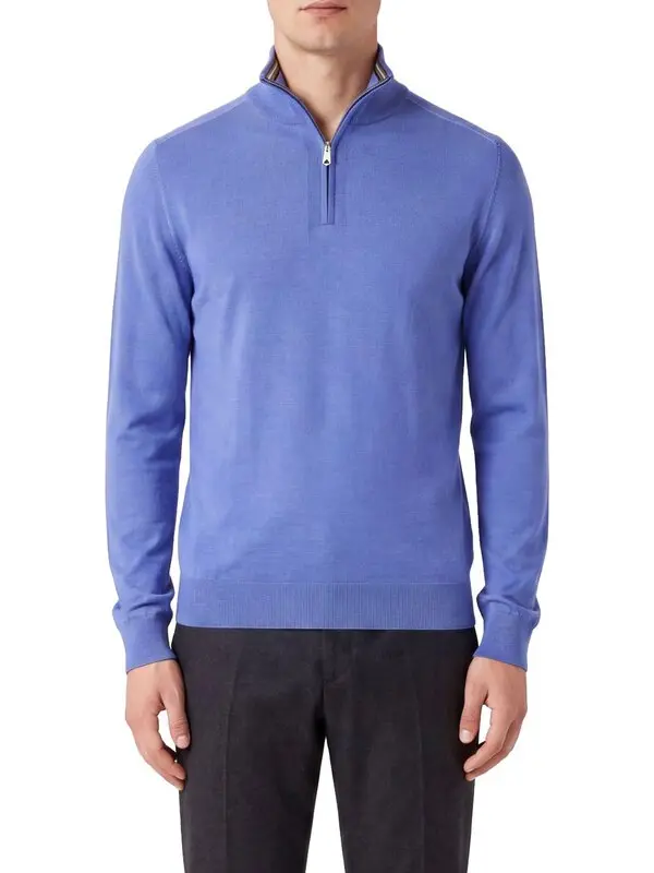 Paul Smith Pure Merino Wool Half-zip Turtleneck Sweater - Blue 1