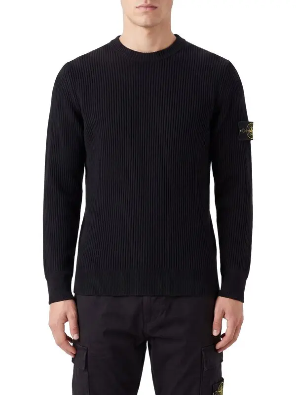 Stone Island Ribbed Knit Jumper - Black