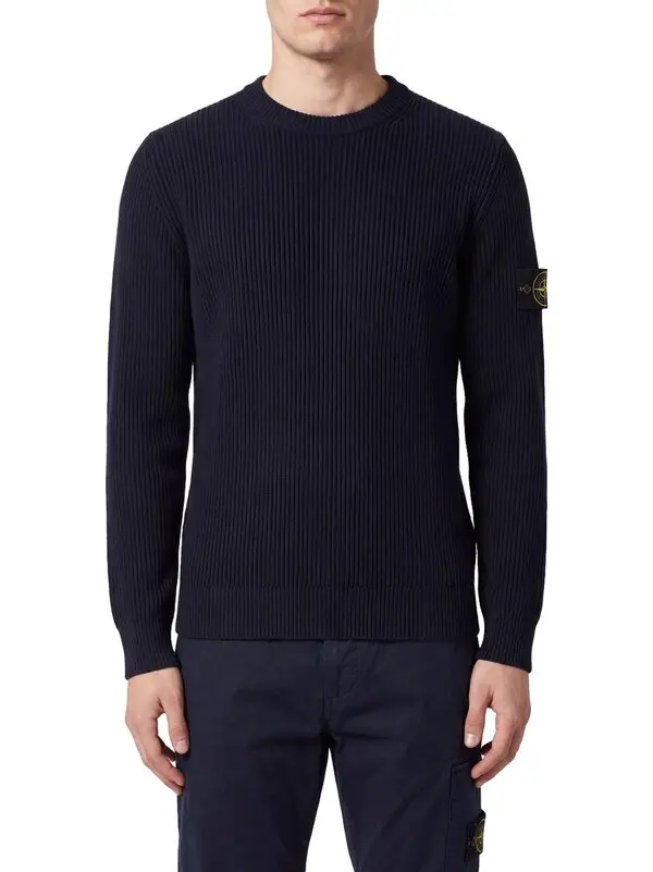 Stone Island Ribbed Knit Jumper - Navy