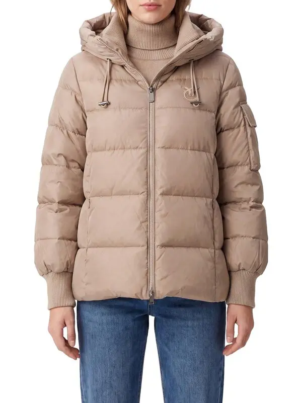 Pinko Short Quilted Water-repellent Nylon Puffer Jacket With Zip - Beige