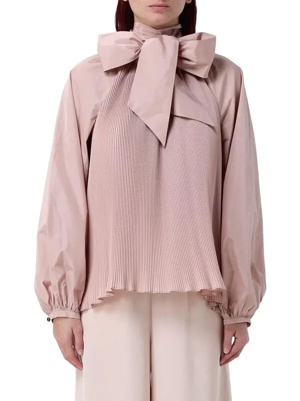 Max Mara Pleated Silk-blend Blouse With Scarf-neck And Long Sleeves - Beige