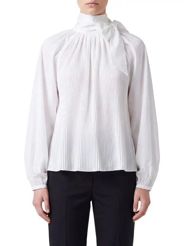 Max Mara Pleated Tie Neck Blouse - White