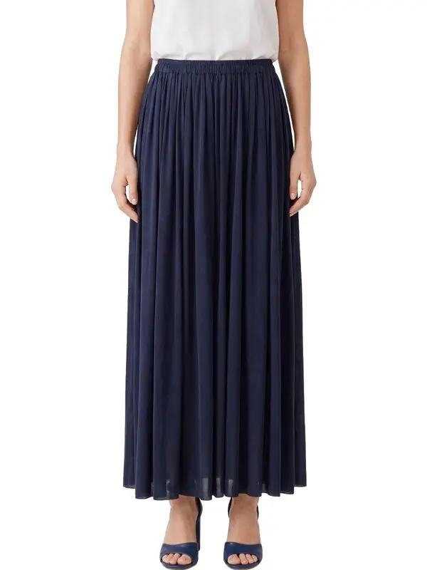 Max Mara Livrea Flared Midi Skirt In Silk Blend With High Elasticated Waist - Blue
