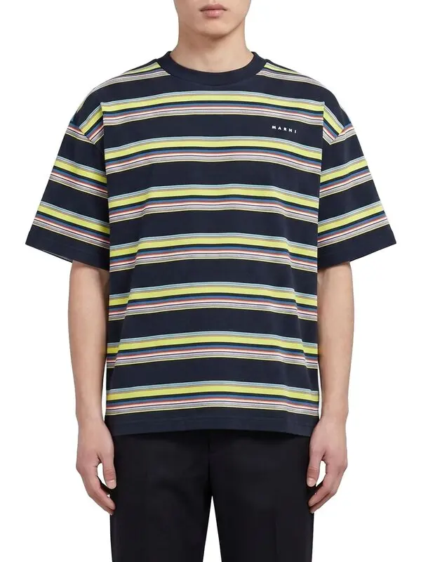 Marni Relaxed Fit Striped Cotton T-shirt With Contrast Logo - Multicolor
