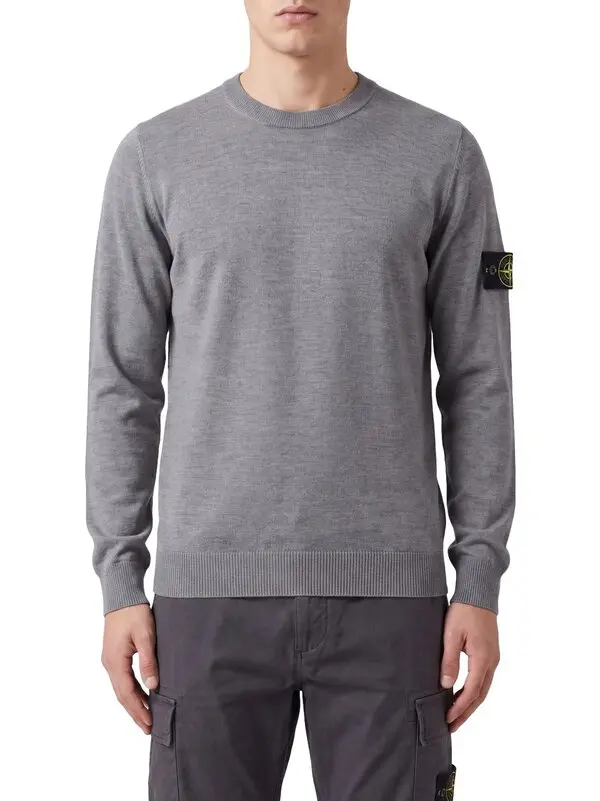 Stone Island 100% Virgin Wool Crew Neck Sweater With Compass Logo - Military
