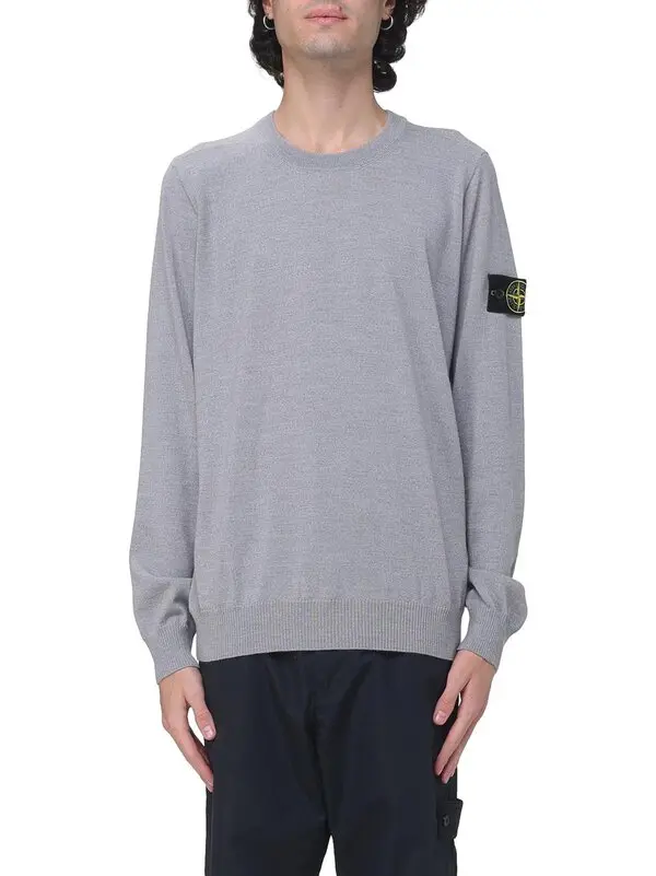 Stone Island 100% Virgin Wool Crew Neck Sweater With Compass Logo - Mouse Grey