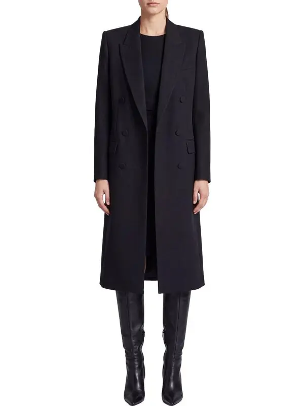 TOM FORD Long Double-breasted Wool Coat With Peak Lapels - Black