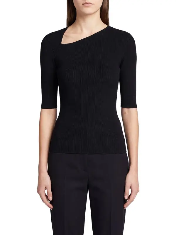 MAISON MARGIELA Ribbed Knit Top With Asymmetrical Neckline - Black