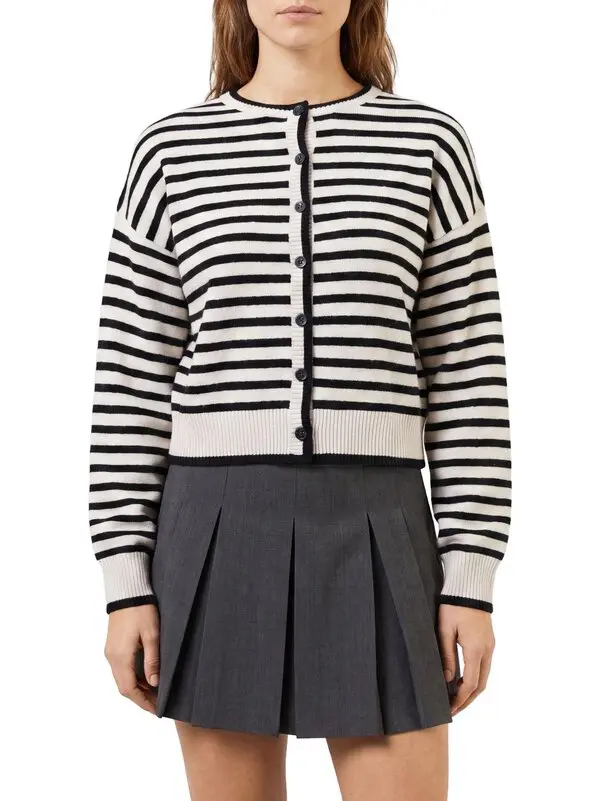 LISA YANG Relaxed Fit Striped Cashmere Cardigan - Grey