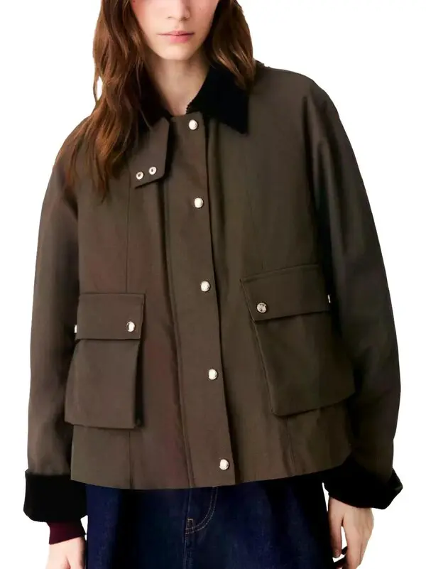 Maje Corduroy-trim Press-stud Jacket - Brown