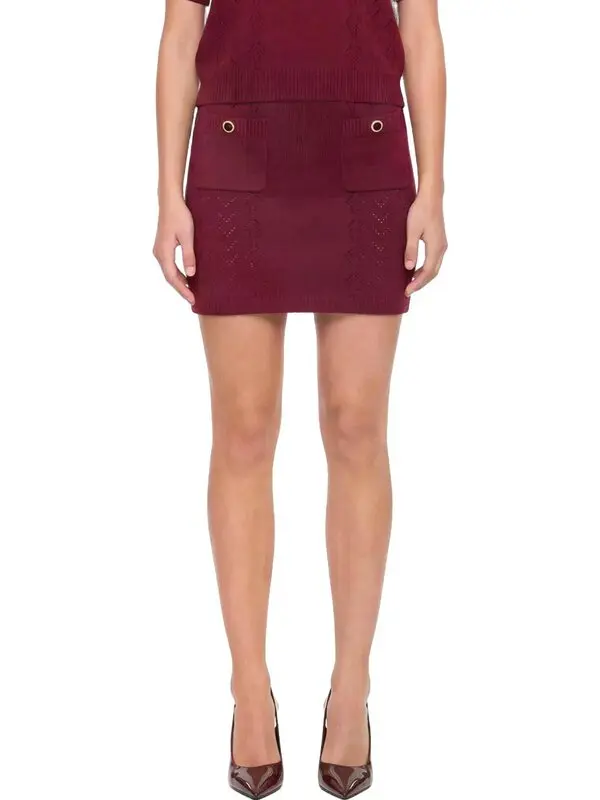 Alessandra Rich Short Pointelle-knit Pocket-detail Skirt - Red
