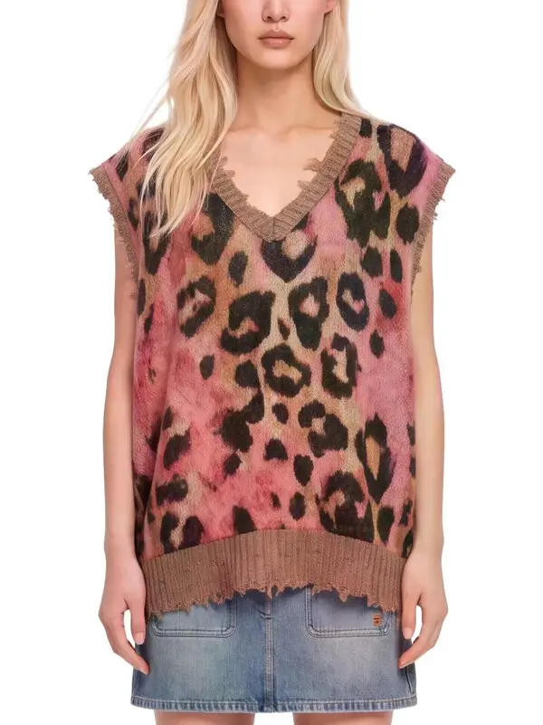 R13 Leopard-print Distressed Sweater Vest - Brown
