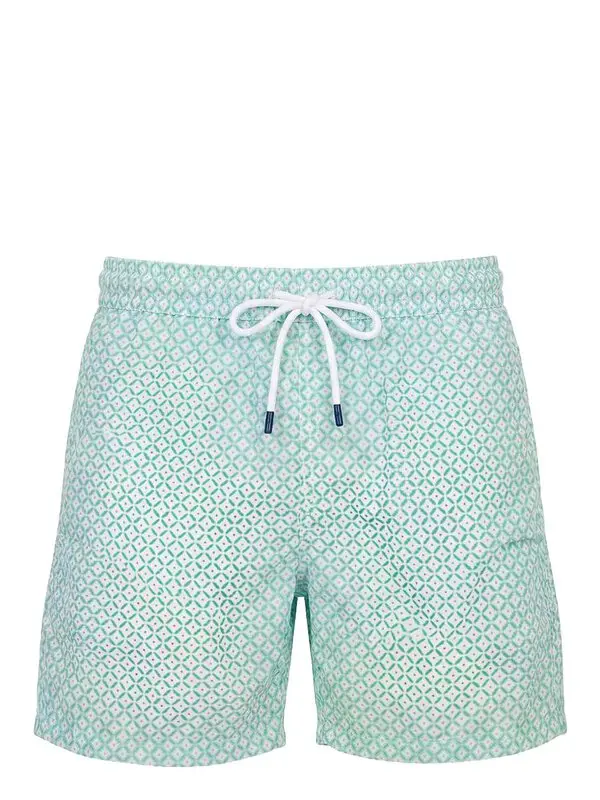 Fedeli Geometric Print Swim Shorts - Green