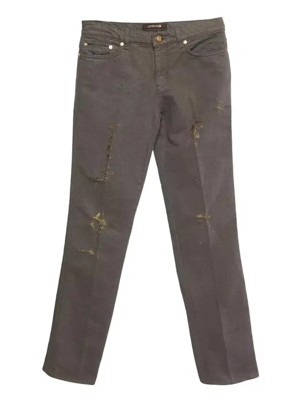 Roberto Cavalli Distressed Jeans With Metallic Detailing - Grey