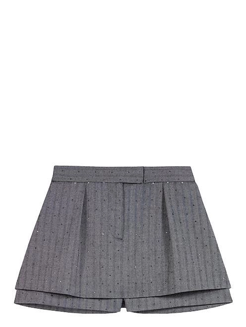 Maje Tailored Rhinestone-embellished Stretch-woven Skort - Grey