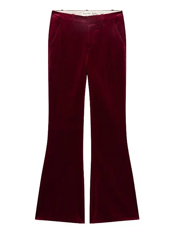 Zadig&Voltaire Prevy Low-rise Flared-leg Velvet Trousers - Cherry