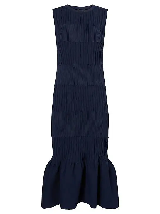 CFCL Fluted Mermaid Knitted Midi Dress - Navy