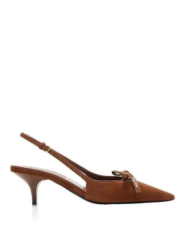 Miu Miu Slingback Pumps With Bow Detailing - Tan