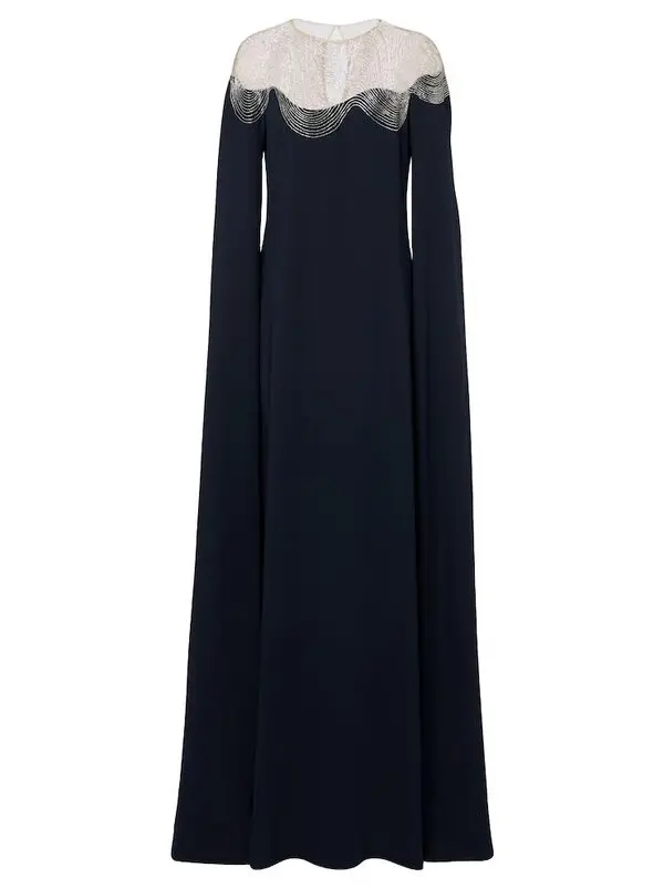 Oscar De La Renta Embellished Silk-blend Georgette Gown - Blue