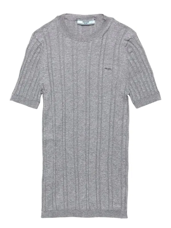 Prada Cotton Ribbed Short-sleeve T-shirt - Grey