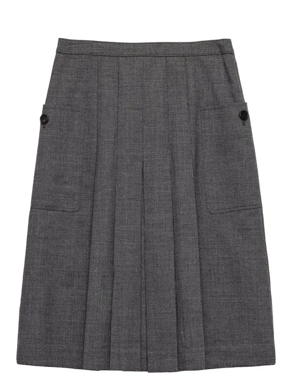 Prada Wool Rush Pleated Midi Skirt - Grey