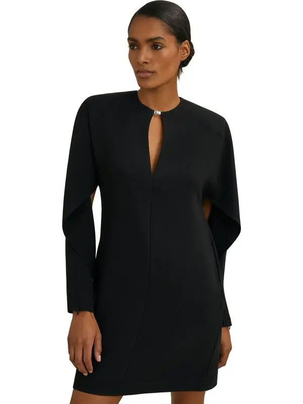 REISS Crepe Sheer-back Mini Dress - Black