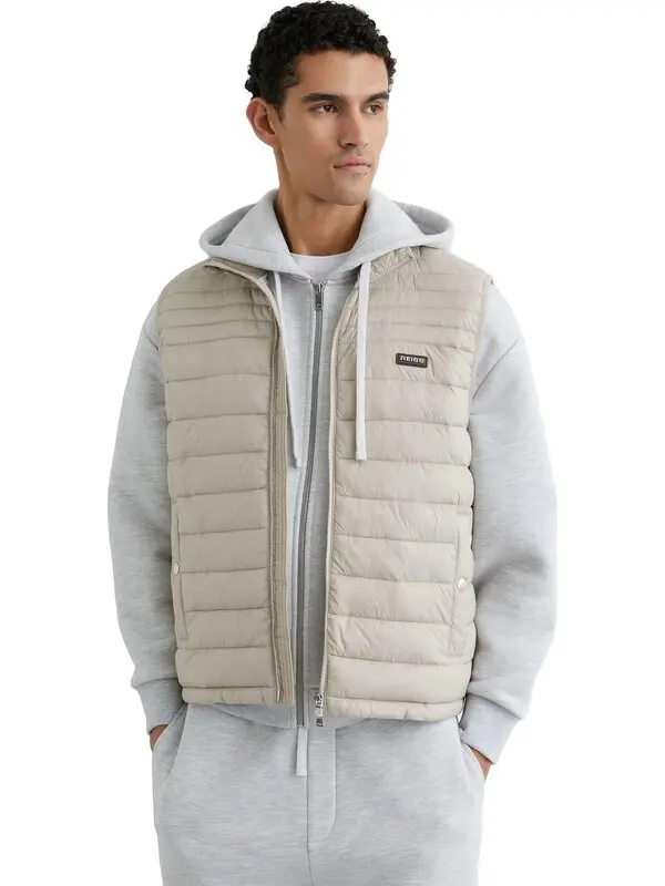 REISS Quilted Zip-through Gilet - Light Stone