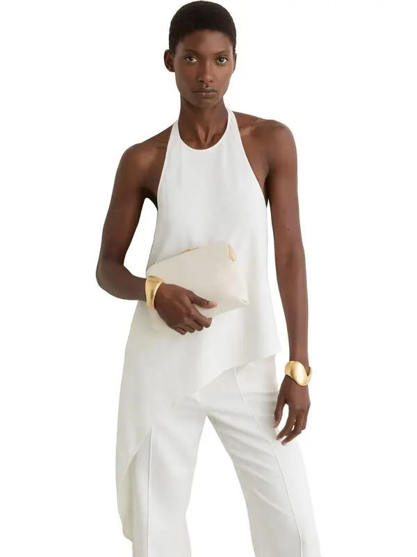 REISS Asymmetric Draped Halterneck Top - Ivory