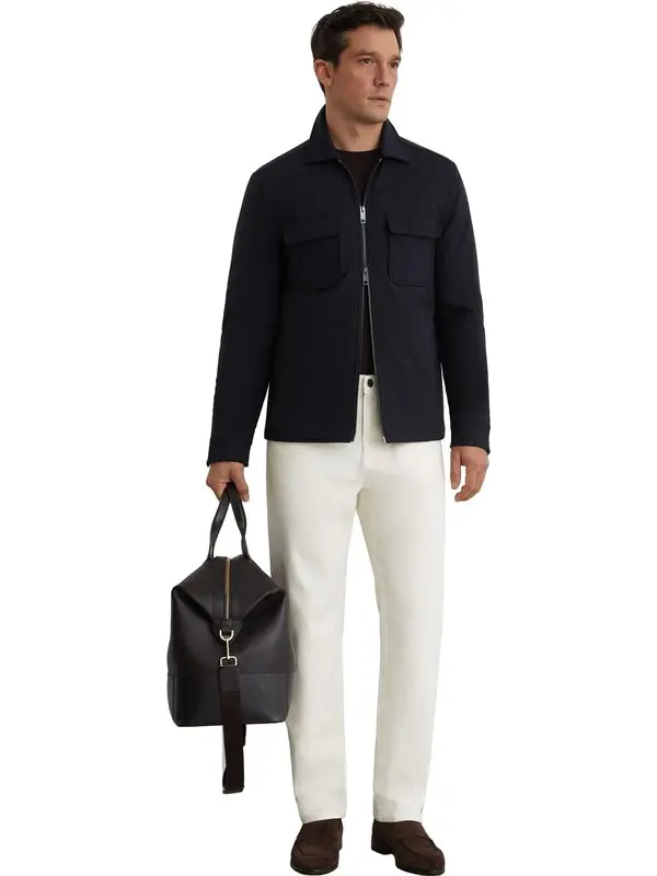 REISS Technical Quilted Zip-front Overshirt - Navy