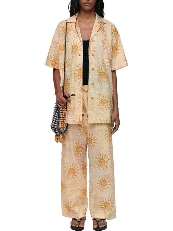 Bimba Y Lola Textured Cotton Oversize Shirt With Lapel Neckline - Neutrals