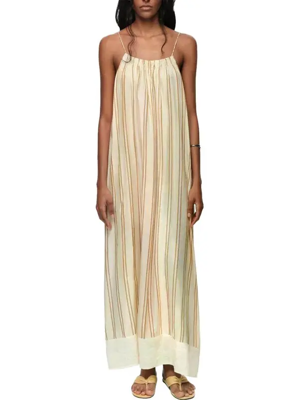 Bimba Y Lola Sand Striped Linen Dress With Thin Straps - Neutrals